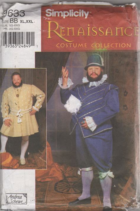 Simplicity 9633 Mens Renaissance Costume Pattern Doublet Pants Hat King