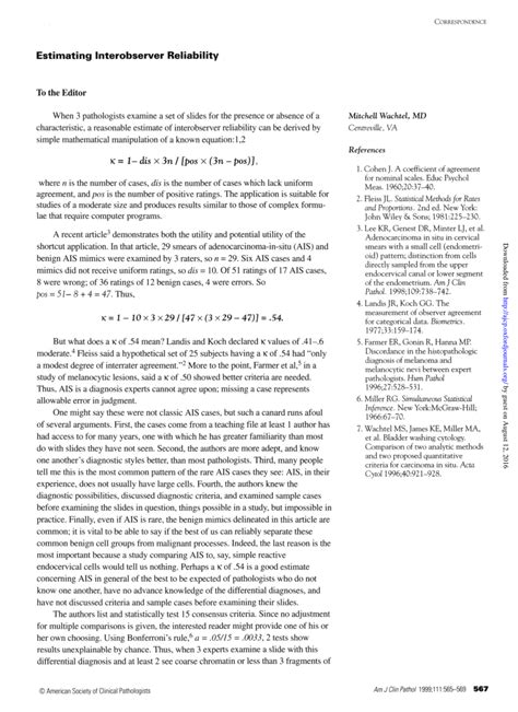 Pdf Estimating Interobserver Reliability