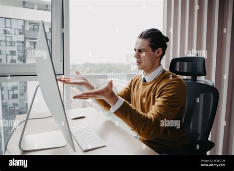 Frustrated Angry Entrepreneur Outraged By Pc Problem Furious Mad Man Using Computer Looking At