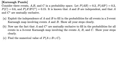 Solved Karnaugh Puzzle Consider Three Events A B And C Chegg Com
