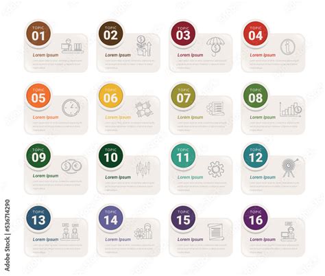 text box design with 16 options or steps can be used for presentations banner workflow layout