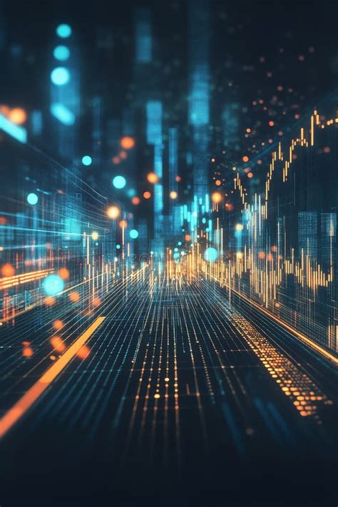 Abstract Data Visualization With Glowing Lights And Graph Lines Stock Illustration