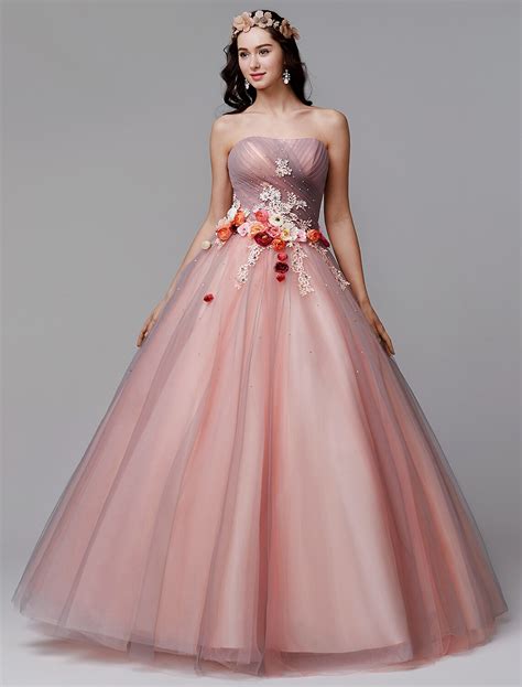 Ball Gown Floral Formal Evening Dress Strapless Sleeveless Floor Lengt