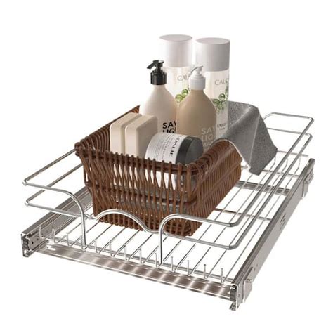 Rev A Shelf In X In Single Kitchen Cabinet Pull Out Wire Basket WB CR The Home