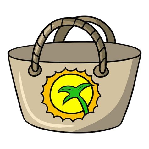 Sac De Plage Beige Avec Une Illustration De Dessin Animé De Vecteur D