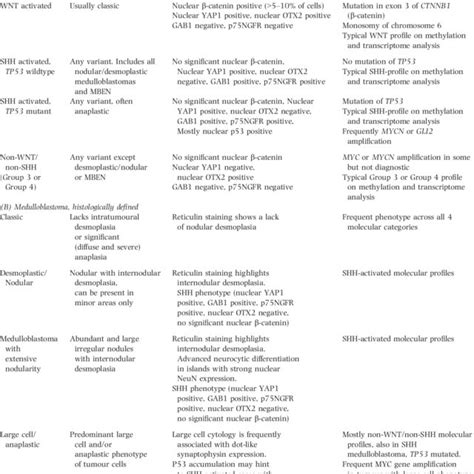 Who 2016 Classification Of Medulloblastoma Subtypes Characterized By