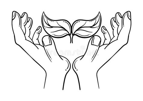 Hand Drawn Illustration Of A Hand And A Leaf Stock Vector