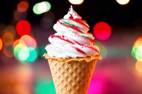 Delicious Ice Cream Cone With Chocolate And Whipped Cream On A Wooden Table Sweet Food