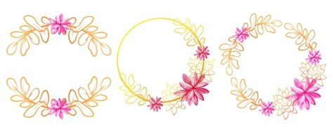 수채화 프레임 세트 고립 된 템플릿 프리미엄 벡터