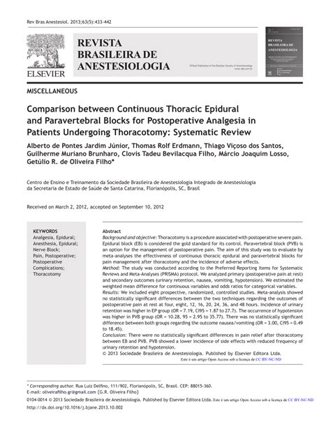 Pdf Comparison Between Continuous Thoracic Epidural And Paravertebral Blocks For Postoperative