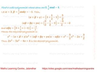 Class Chapter Polynomals Division Algorithm For Polynomials Lecture PPT