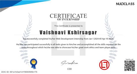 Vaishnavi Kshirsagar On Linkedin Webdevelopment Internshipcompletion Certificatereceived