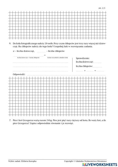 Wyrażenia Algebraiczne I Równania Sprawdzian 3020102