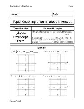Graphing Lines From Slope Intercept Form Guided Notes By Algebraic Park