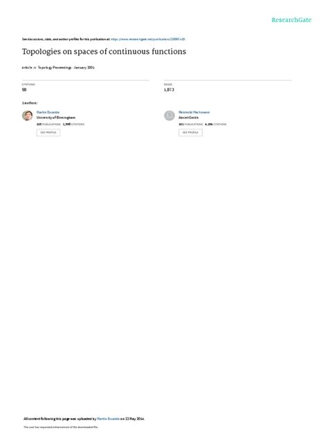 Topologies On Spaces Of Continuous Functions Pdf Compact Space Continuous Function