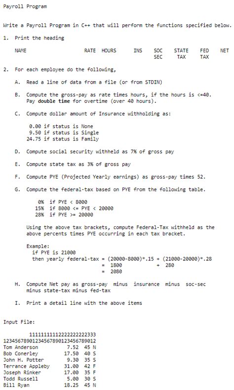 Payroll Program Write A Payroll Program In C That