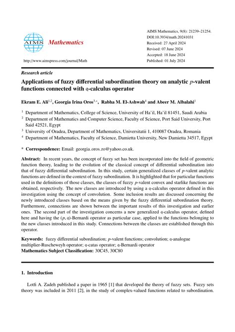 Pdf Applications Of Fuzzy Differential Subordination Theory On Analytic P Valent