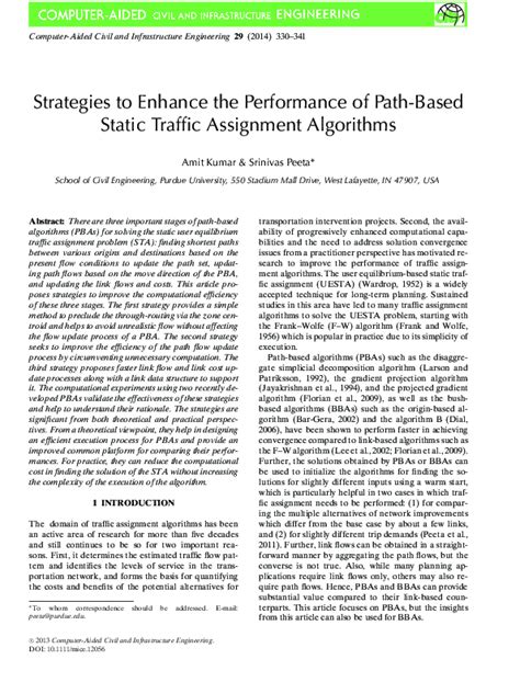 Pdf Strategies To Enhance The Performance Of Path Based Static Traffic Assignment Algorithms