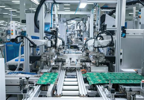 Automated Machinery Assembling Printed Circuit Boards In A Factory Setting Stock Image Image