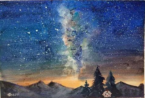 星空画作 星空画笔 大山谷图库