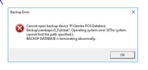 Database Backup Error 3 Terminals Server V5 Question SambaClub