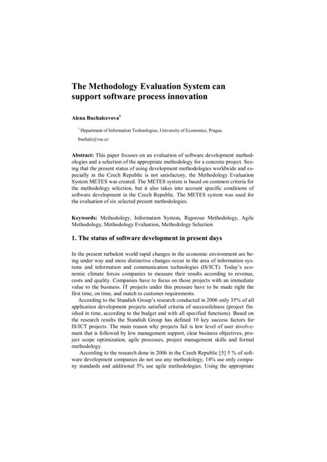 Pdf The Methodology Evaluation System Can Support Software Process