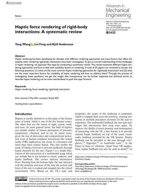 Pdf Haptic Force Rendering Of Rigid Body Interactions A Systematic