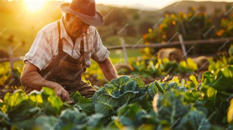 A Farmer Harvesting Vegetables In The Field Showcasing The Hard Work
