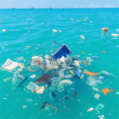 Premium Photo Water Pollution Illustrated With Floating Garbage In Seaside Environment For