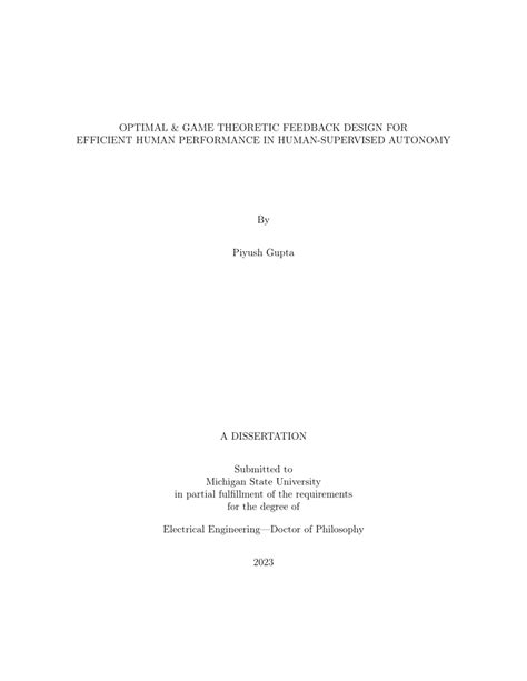 Pdf Optimal And Game Theoretic Feedback Design For Efficient Human Performance In Human