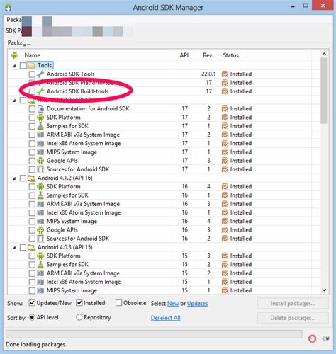 Android No Build Tools Installed In The Sdk Sdk Tools Already