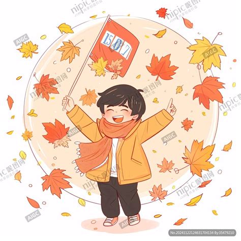 Ai创作图秋冬海报宣传插画 秋游的好小女孩插画 卡通树叶男孩 秋天文创插画 节气小孩插画 秋天治愈插画 手绘拿树叶的男孩 插画秋天 活力男孩插画 枫叶节网红拍照道具 秋季打卡拍照框 萌娃插画
