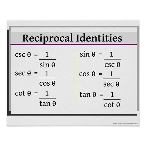 Trigonometry Poster Reciprocal Identities Poster Zazzle Math