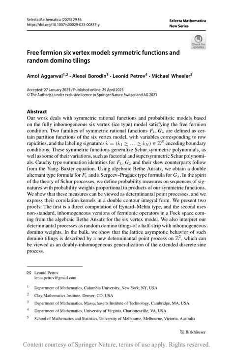 Free Fermion Six Vertex Model Symmetric Functions And Random Domino Tilings Request Pdf