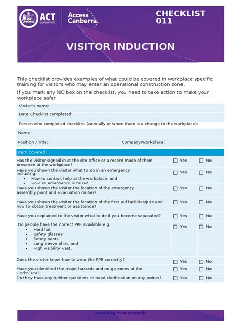 Checklist 011 Visitor Induction Pdf