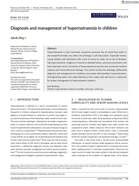 Management Of Hypernatraemia Pdf Dehydration Clinical Medicine