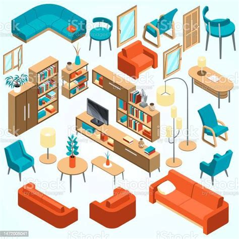 일러스트 레이 션 아이소 메트릭 디자인 인테리어 3d 벡터 가구 0명에 대한 스톡 벡터 아트 및 기타 이미지 0명 3차원