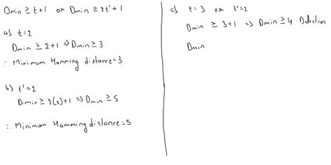 find the minimum hamming distance for the following cases a detection