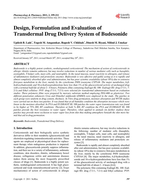 Pdf Design Formulation And Evaluation Of Transdermal Drug Delivery System Of Budesonide
