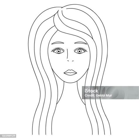여자 얼굴 스케치 소녀는 얼굴 전체를 머리 벡터 그림입니다 긴 머리를 가진 좋은 여자 검은 눈썹과 속눈썹 깔끔한 스폰지 신비한