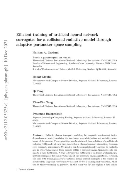 Pdf Efficient Training Of Artificial Neural Network Surrogates For A Collisional Radiative