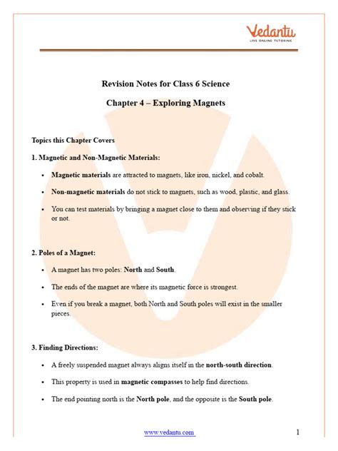 Cbse Science Chapter 4 Exploring Magnets Class 6 Notes Free Pdf Pdf