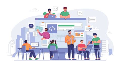Hackathon Isometric Landing Page Team Of Computer Programmers Project Managers Graphic