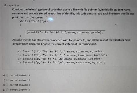solved 12 question consider the following piece of code