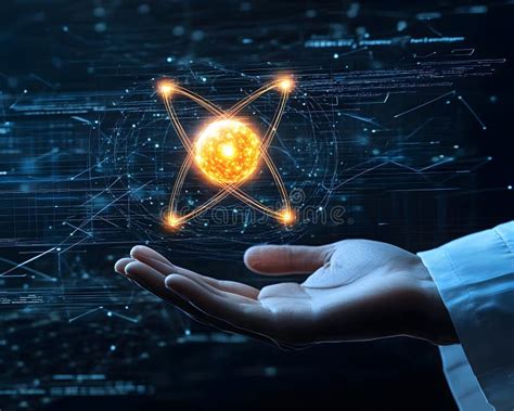 Glowing Atom Model In Hand Futuristic Technology Royalty Free Image Stock Illustration