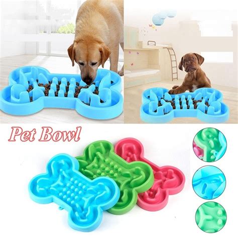 Badu Bg Купа за бавно хранене на домашен любимец във формата на кокал в розов син и зелен цвят