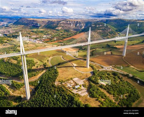 Aerial View Millau Viaduct By Architect Norman Foster Between Causse
