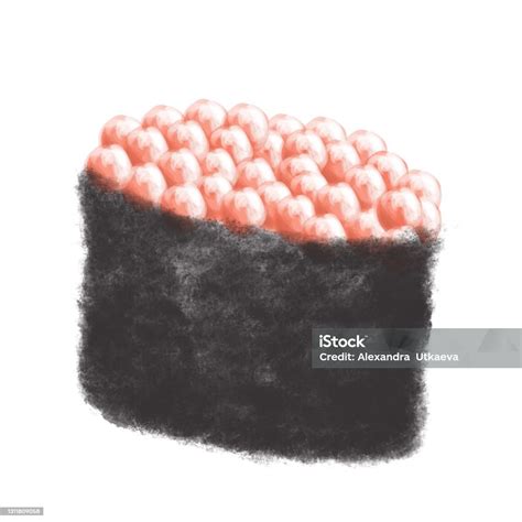 붉은 캐비어를 곁들인 일본식 초밥 흰 배경에 노리와 쌀 그림 0명에 대한 스톡 벡터 아트 및 기타 이미지 0명 김 단일