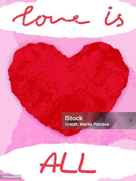 질감이 있는 빨간 하트와 문구가 있는 사랑 발렌타인 카드 컨셉 사랑이 전부입니다 벡터 일러스트 레이 션 가리기에 대한 스톡 벡터 아트 및 기타 이미지 Istock