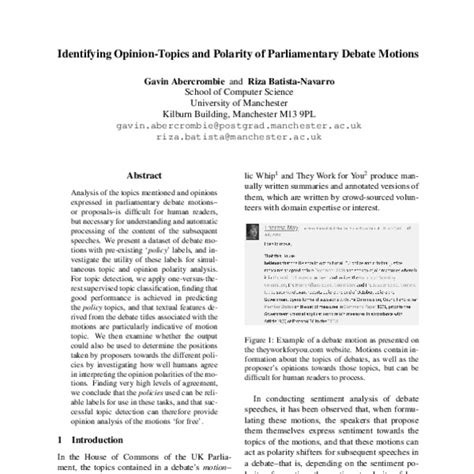 Identifying Opinion Topics And Polarity Of Parliamentary Debate Motions